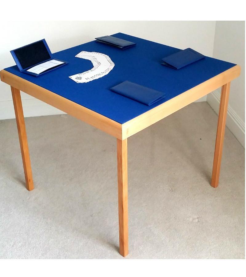 Premier card table with natural beech finish and blue baize - Pelissier